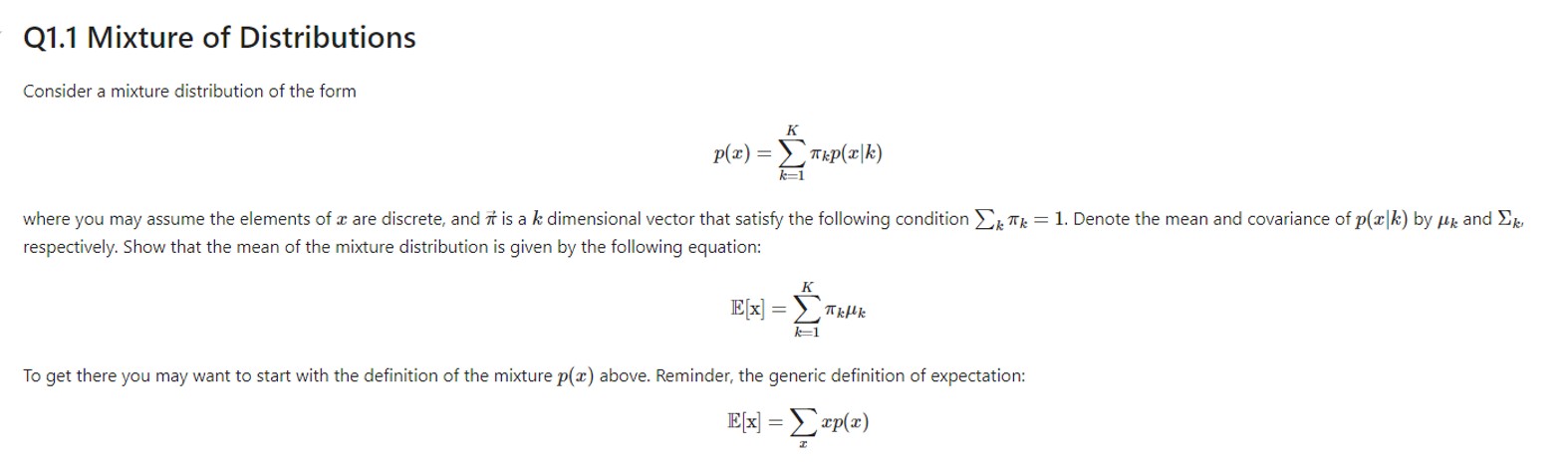 Solved Q1.1 ﻿Mixture of DistributionsConsider a mixture | Chegg.com