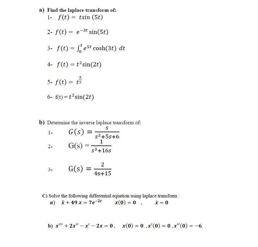 Solved a) ﻿Find the laplace transform | Chegg.com