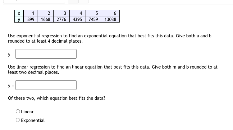 Solved Use exponential regression to find an exponential | Chegg.com
