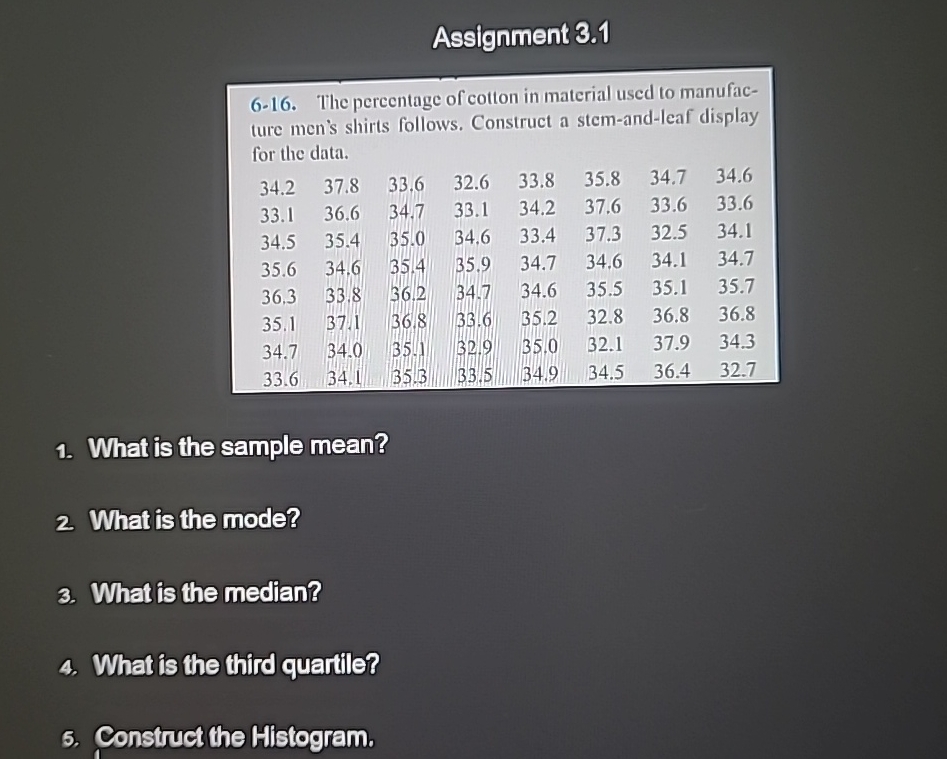 Solved Assignment 3.16-16. ﻿The percentage of cotton in | Chegg.com