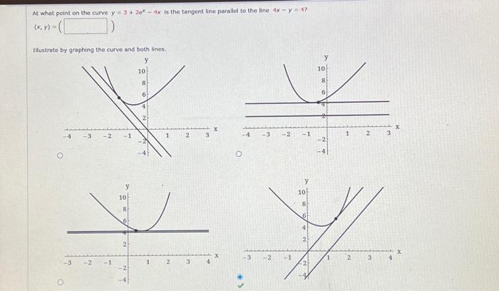 Solved At what point on the curve y=3+2ex−4x is the tangent | Chegg.com