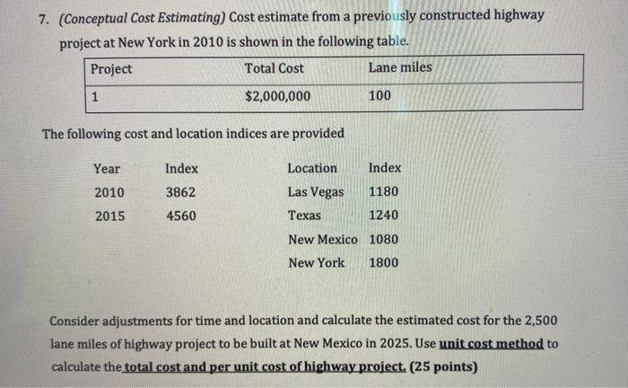 Solved 7. (Conceptual Cost Estimating) Cost estimate from a | Chegg.com