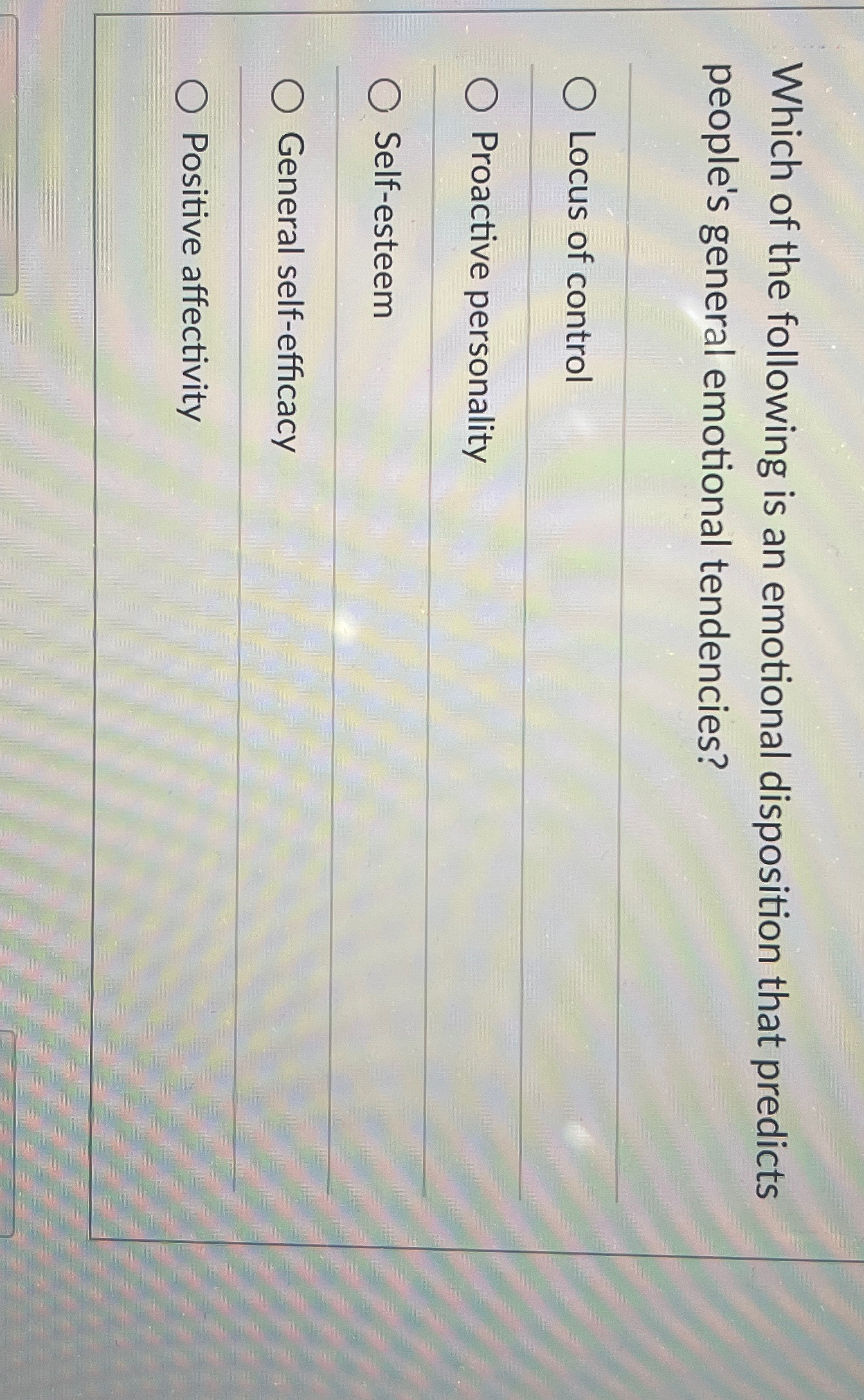 Which of the following is an emotional disposition | Chegg.com