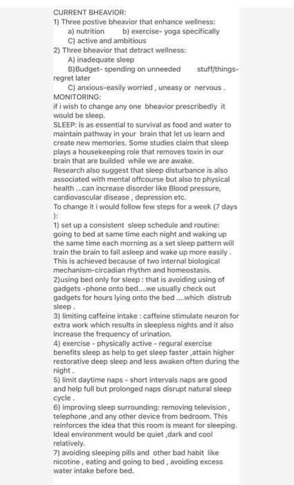 Solved For Part 2 of the Behavior Change Project, please | Chegg.com