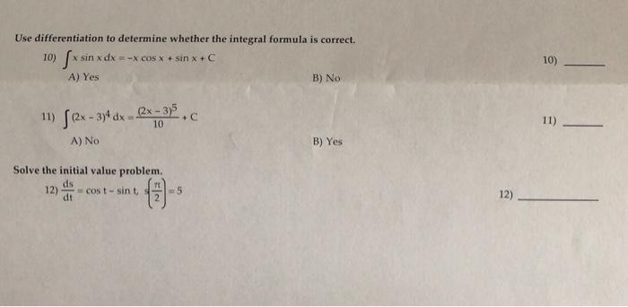 Solved Use differentiation to determine whether the integral | Chegg.com