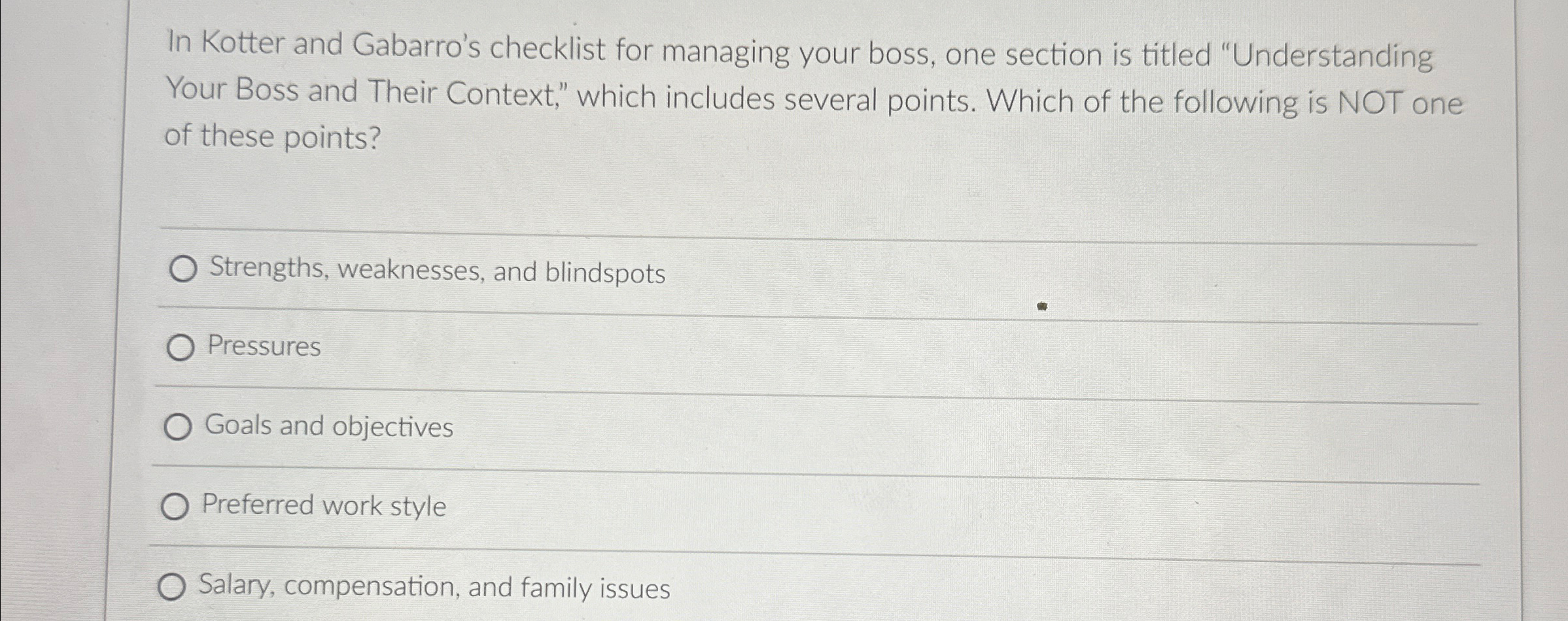 Solved In Kotter and Gabarro's checklist for managing your | Chegg.com