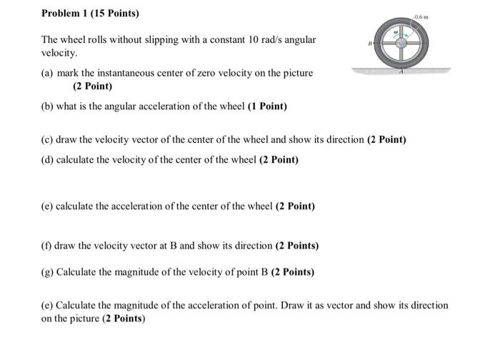 Solved Problem 1 (15 Points) The wheel rolls without | Chegg.com