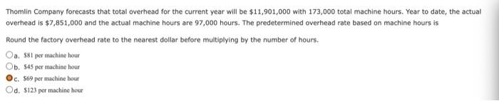 Solved Thomlin Company forecasts that total overhead for the | Chegg.com