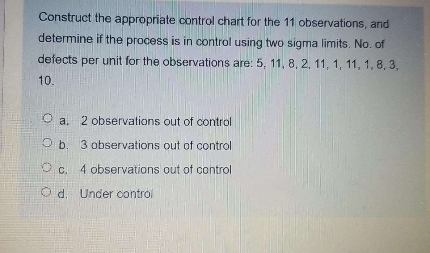 Solved Construct the appropriate control chart for the 11 | Chegg.com