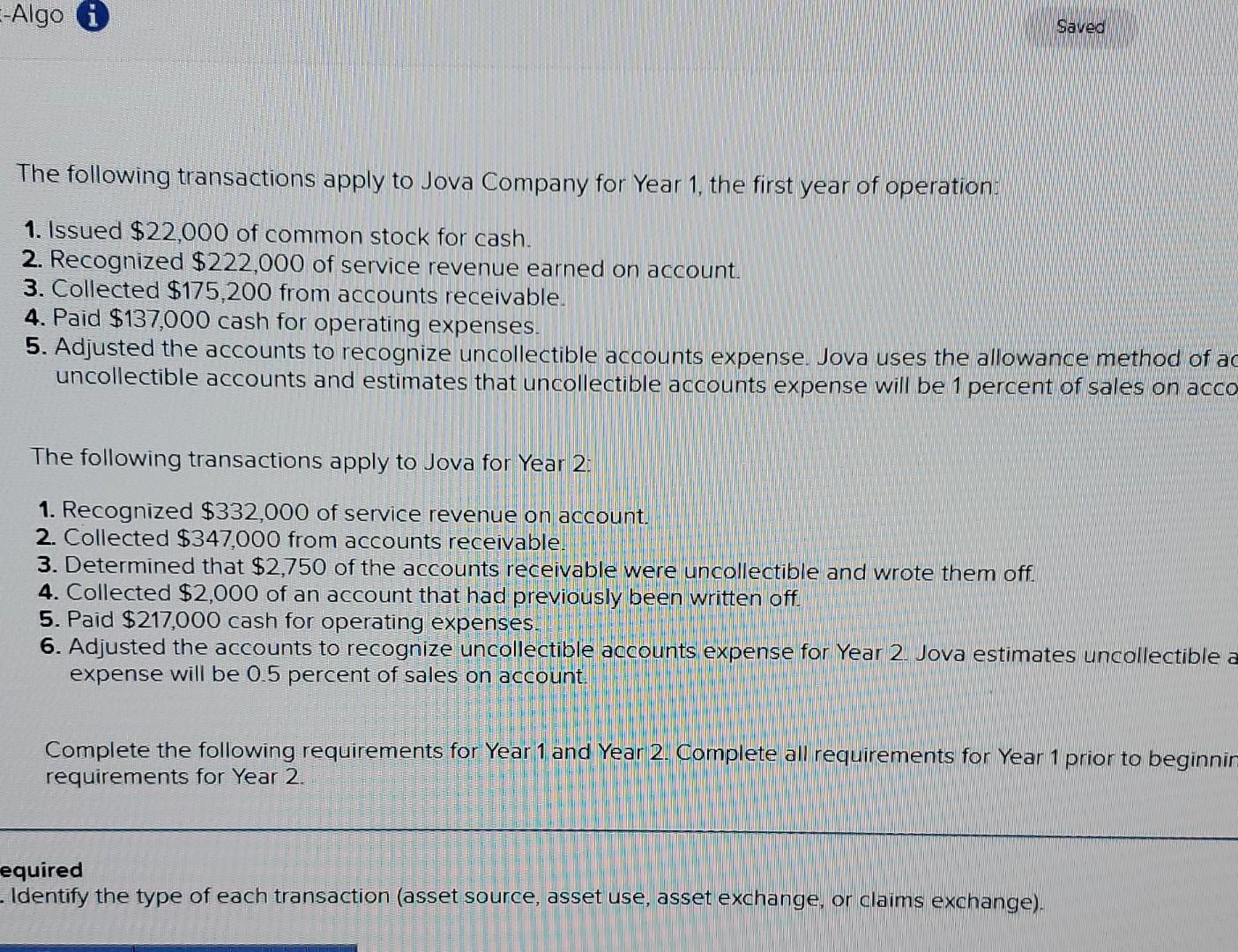 Solved The following transactions apply to Jova Company for | Chegg.com