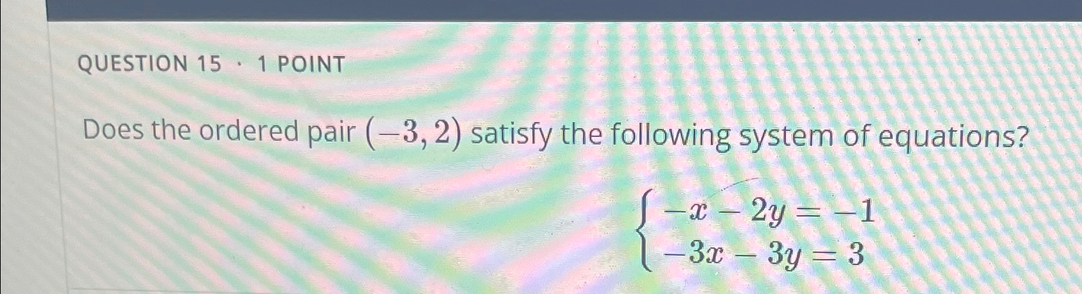 Solved QUESTION 15 - 1 ﻿POINTDoes the ordered pair (-3,2) | Chegg.com