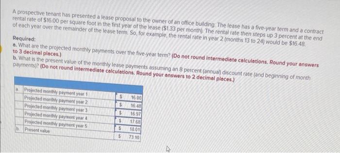 Solved A prospective tenant has presented a lease proposal | Chegg.com