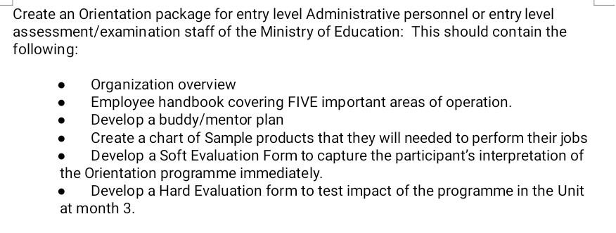 Create an Orientation package for entry level | Chegg.com