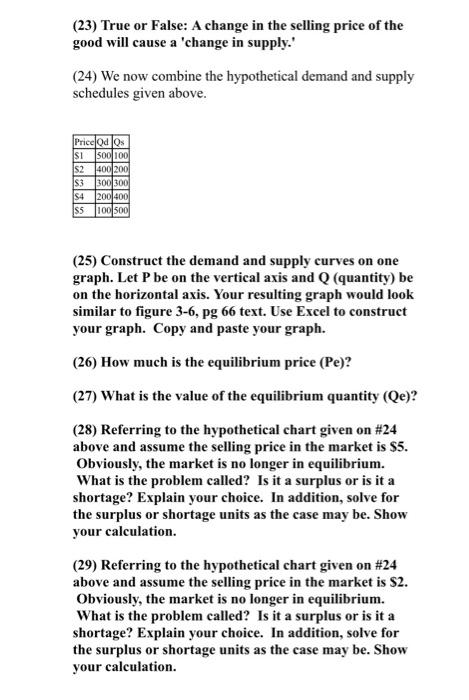 Solved (23) True or False: A change in the selling price of | Chegg.com