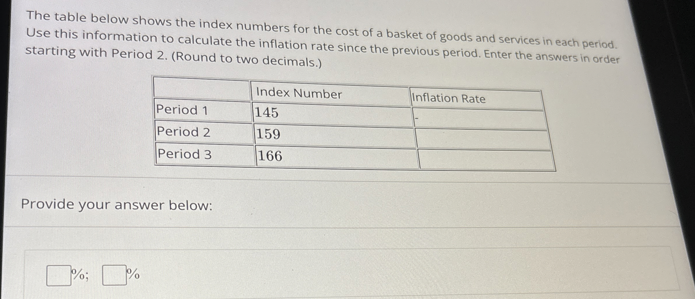 Solved The table below shows the index numbers for the cost | Chegg.com