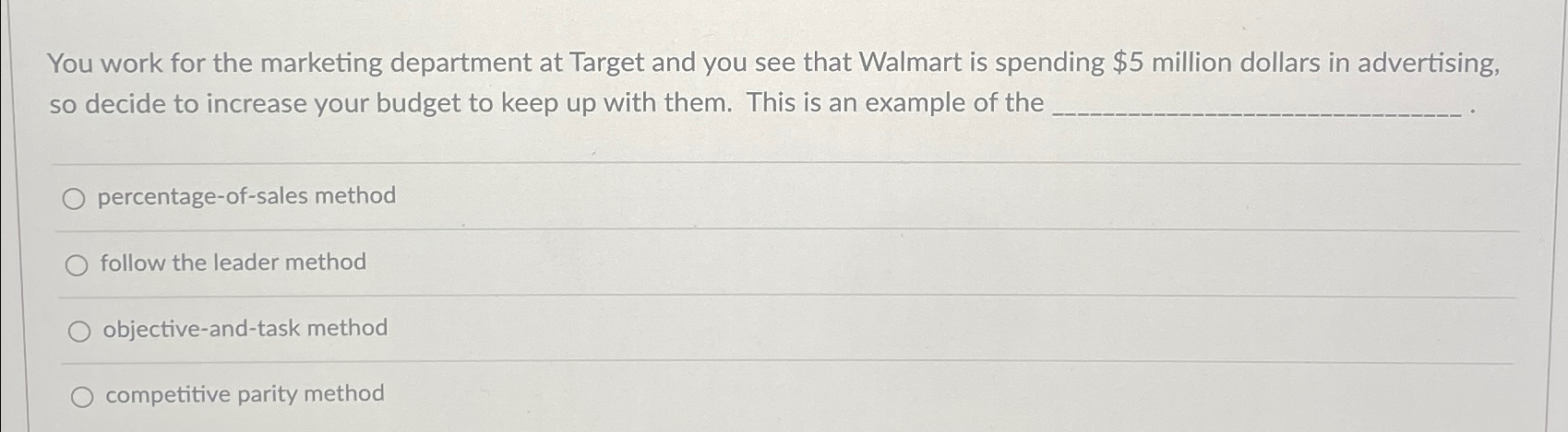 Solved You work for the marketing department at Target and | Chegg.com