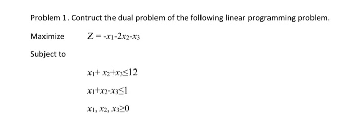 Solved Problem 1. Contruct the dual problem of the following | Chegg.com