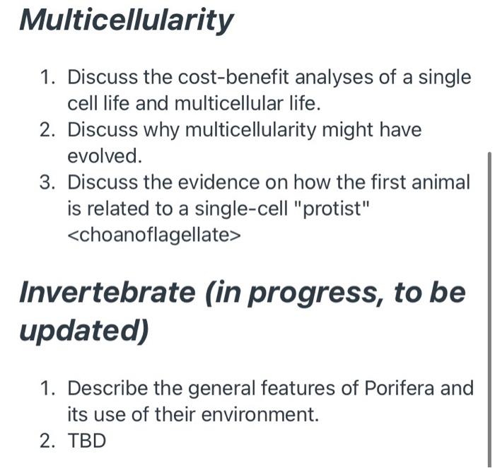 Solved Multicellularity 1. Discuss the cost-benefit analyses | Chegg.com