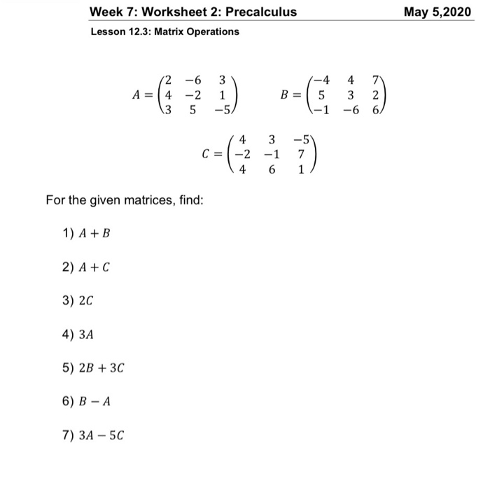 Solved May 5,2020 Week 7: Worksheet 2: Precalculus Lesson | Chegg.com