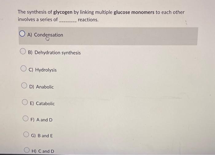 The synthesis of glycogen by linking multiple glucose | Chegg.com