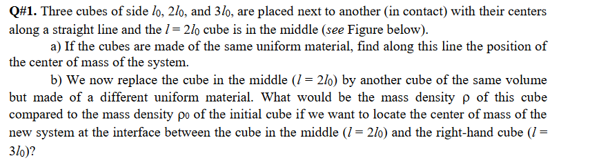 Solved Q#1. ﻿Three cubes of side l0,2l0, ﻿and 3l0, ﻿are | Chegg.com
