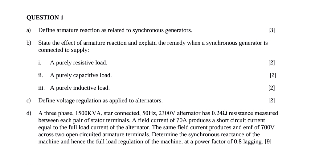 Solved QUESTION 1a) ﻿Define armature reaction as related to | Chegg.com
