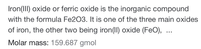 Solved Iron(III) oxide or ferric oxide is the inorganic | Chegg.com