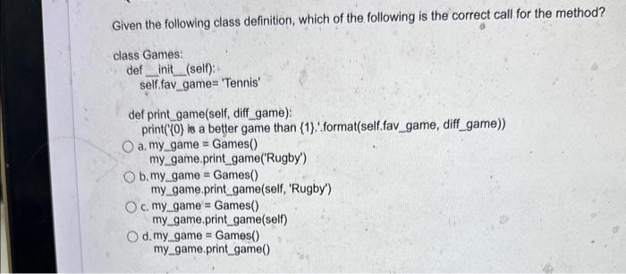 Solved Given the following class definition, which of the | Chegg.com