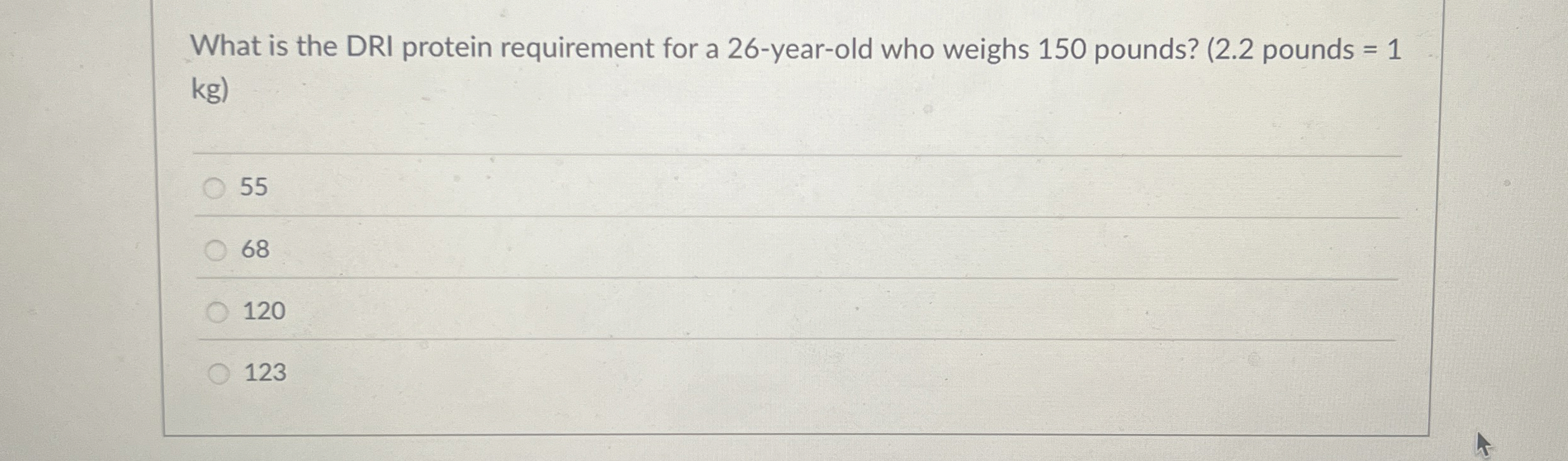 Solved What is the DRI protein requirement for a | Chegg.com