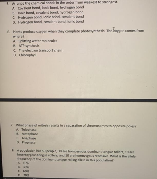 Solved 5. Arrange the chemical bonds in the order from | Chegg.com