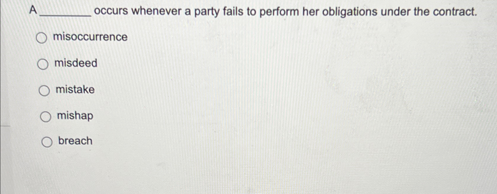 Solved A occurs whenever a party fails to perform her | Chegg.com