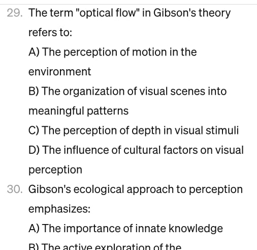 Solved The term "optical flow" in Gibson's theory refers | Chegg.com