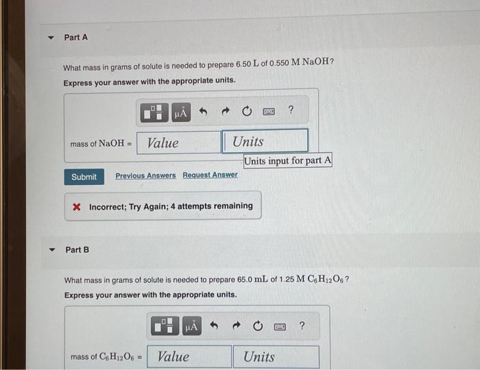 Solved What mass in grams of solute is needed to prepare | Chegg.com