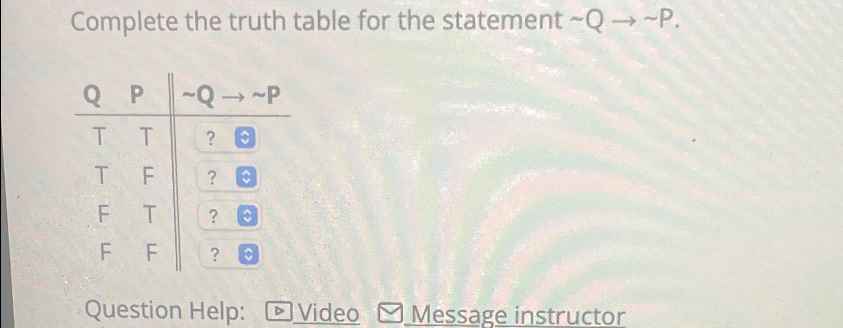 Solved Complete The Truth Table For The Statement