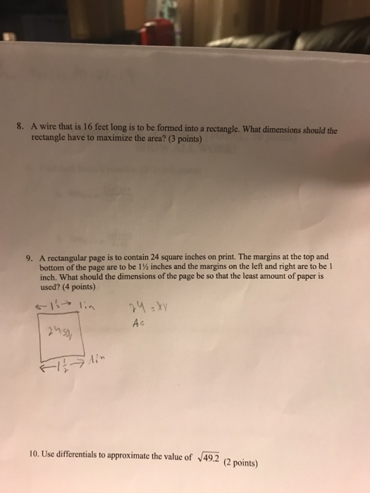 Solved #9. A rectangle page is contain 24 square inches on | Chegg.com