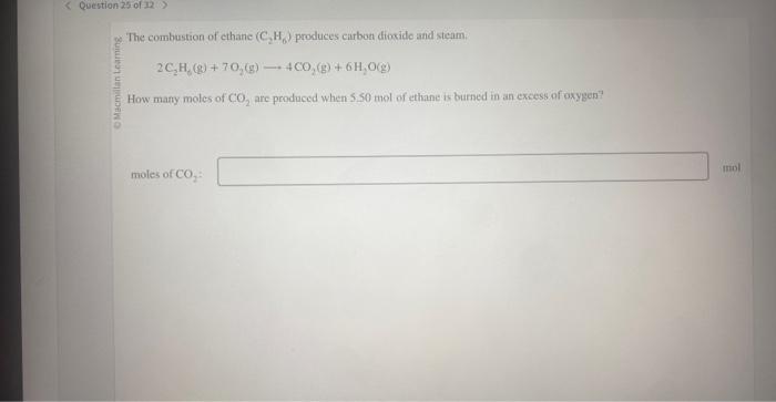 Solved The combustion of ethane (C2H6) produces carbon | Chegg.com