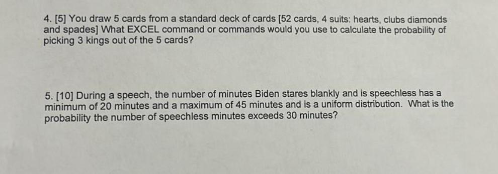 Solved 4. [5] You draw 5 cards from a standard deck of cards | Chegg.com