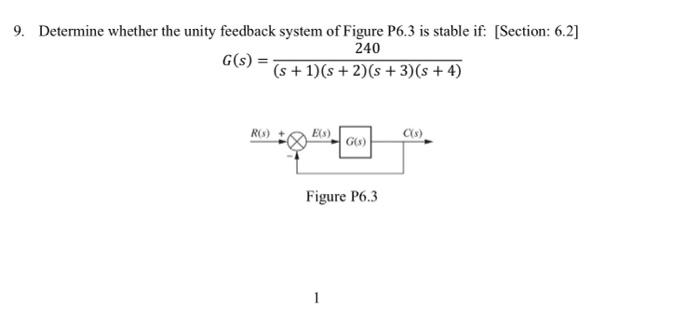 Solved 9. Determine whether the unity feedback system of | Chegg.com