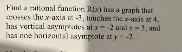 Solved Find a rational function R(x) has a graph that | Chegg.com