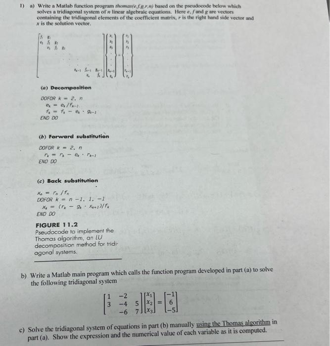 Solved 1) a) Write a Matlab function program thomas | Chegg.com