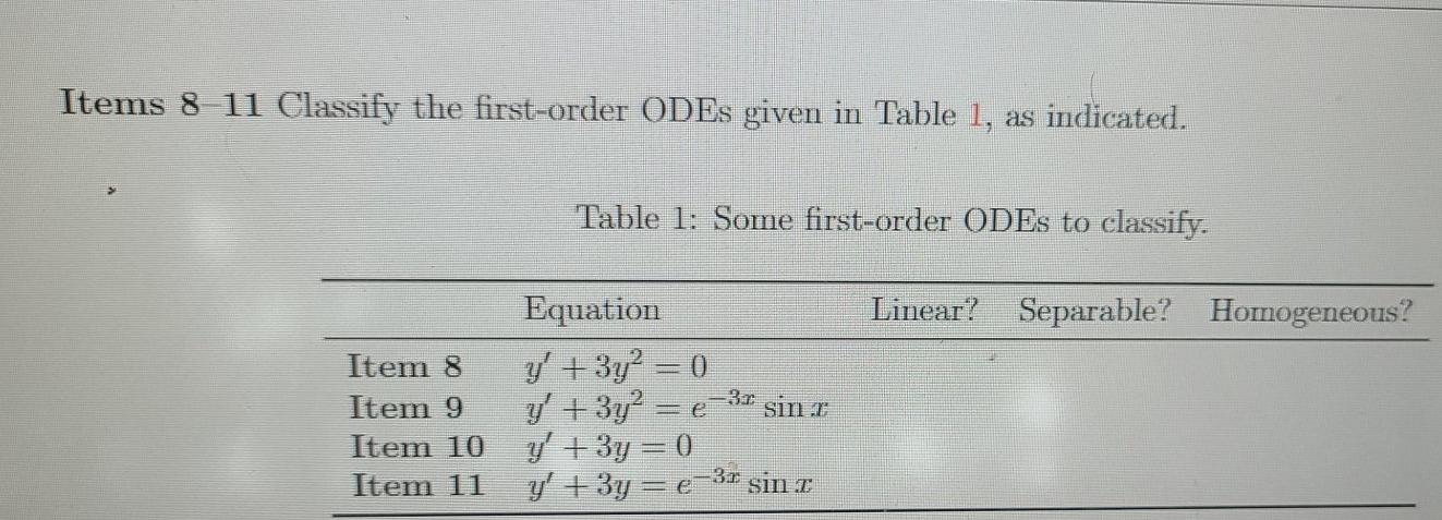 Solved Items 8 11 Classify the first-order ODEs given in | Chegg.com