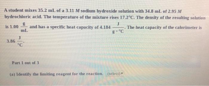 Solved A student mixes 35.2 mL of a 3.11 M sodium hydroxide | Chegg.com