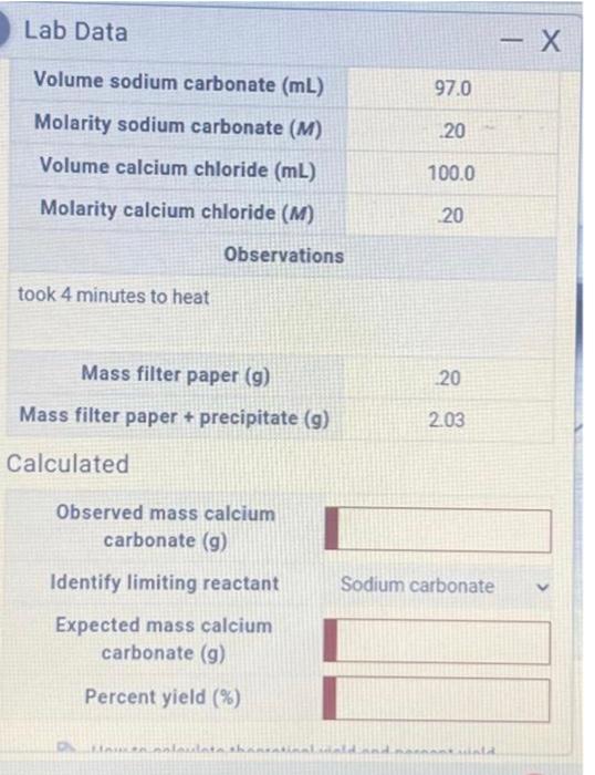 Lab Data \begin{tabular}{lc} Volume sodium carbonate | Chegg.com