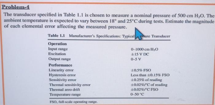 Solved Problem-4 The transducer specified in Table 1.1 is | Chegg.com