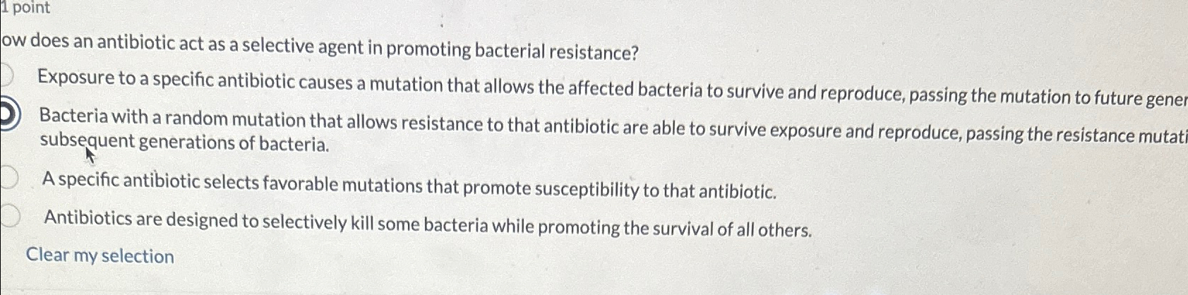 Solved 1 ﻿pointow does an antibiotic act as a selective | Chegg.com
