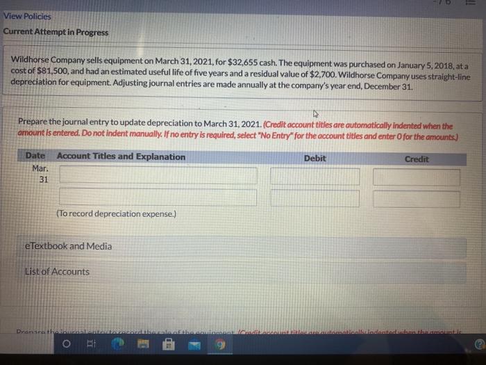 Solved = View Policies Current Attempt in Progress Wildhorse | Chegg.com