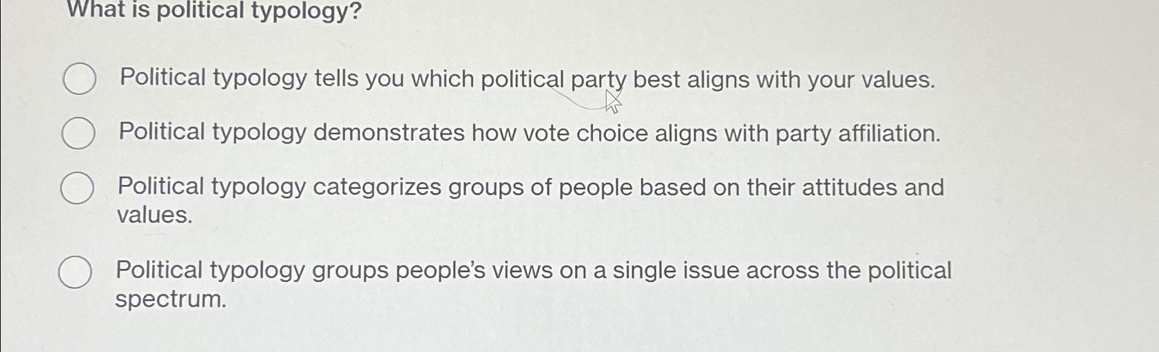Solved What is political typology?Political typology tells | Chegg.com