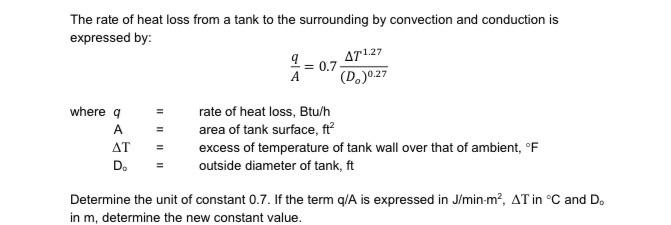 Solved The rate of heat loss from a tank to the surrounding | Chegg.com