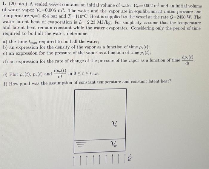 Solved 1. (20 pts.) A sealed vessel contains an initial | Chegg.com