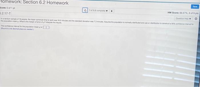 Solved Homework Section 6 2 Homework Save Score Of 1 Pt Of